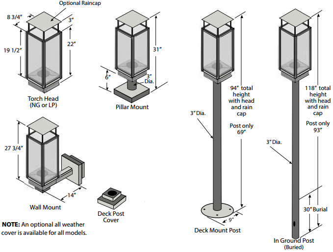 Pillar Mount for Tempest Torch – Accent Fireplace & Spas
